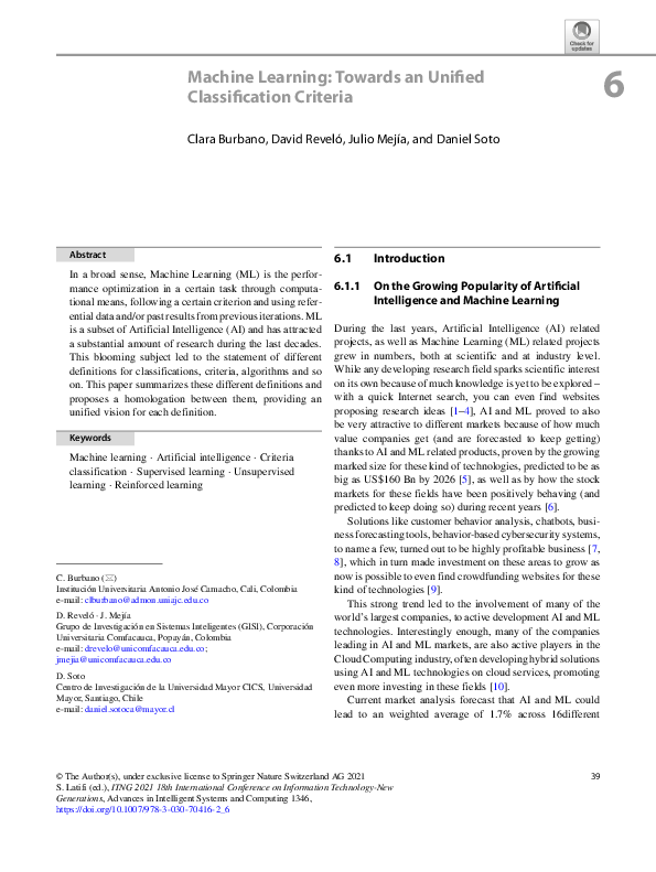 (PDF) Machine Learning: Towards an Unified Classification Criteria