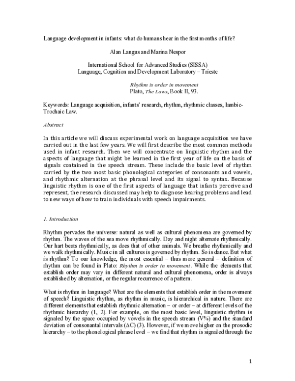 (PDF) Language development in infants: What do humans hear in the first ...