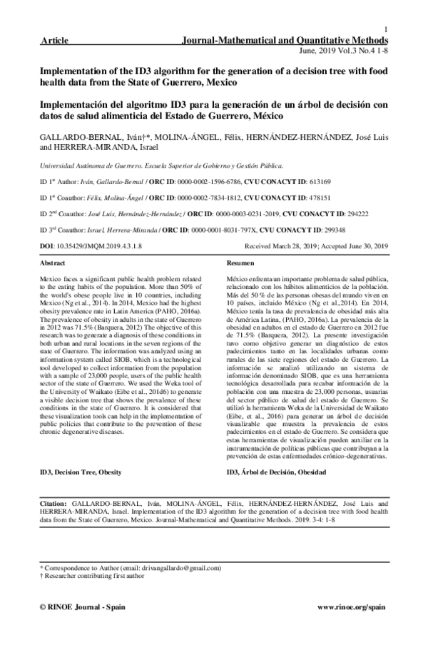 (PDF) Implementation of the ID3 algorithm for the generation of a decision tree with food health ...