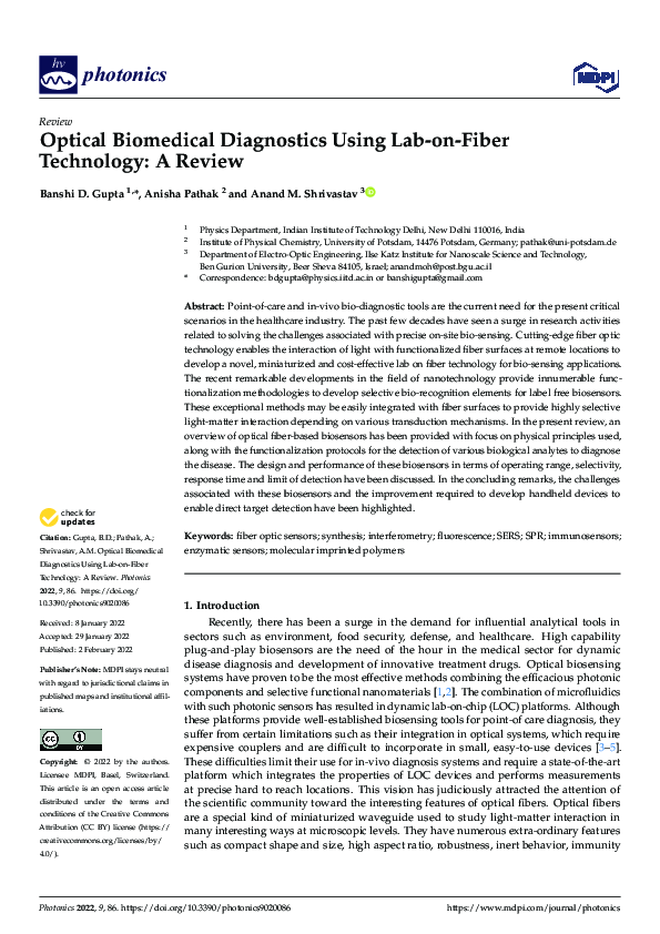 (PDF) Optical Biomedical Diagnostics Using Lab-on-Fiber Technology: A ...