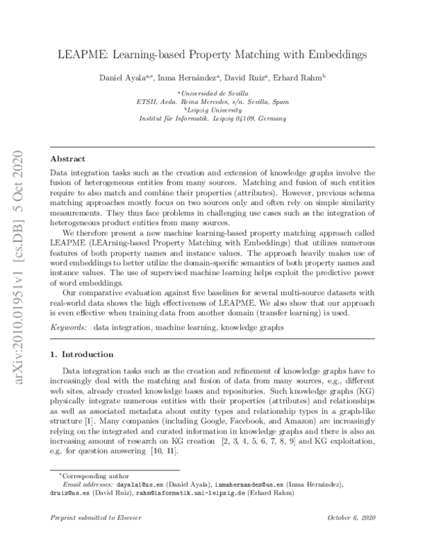 (PDF) LEAPME: Learning-based Property Matching with Embeddings