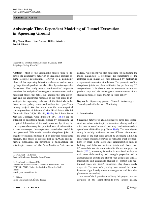 (PDF) Anisotropic Time-Dependent Modeling of Tunnel Excavation in Squeezing Ground