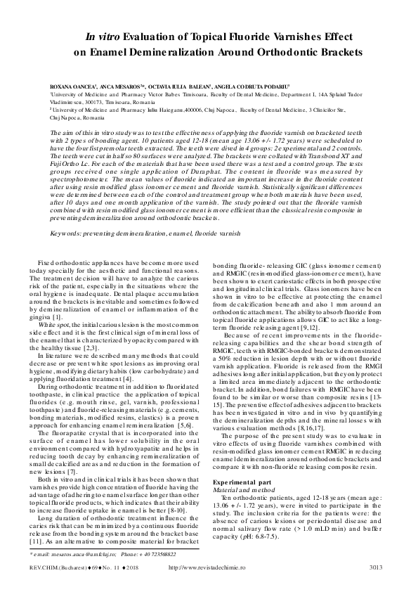 Pdf In Vitro Evaluation Of Topical Fluoride Varnishes Effect On Enamel Demineralization Around