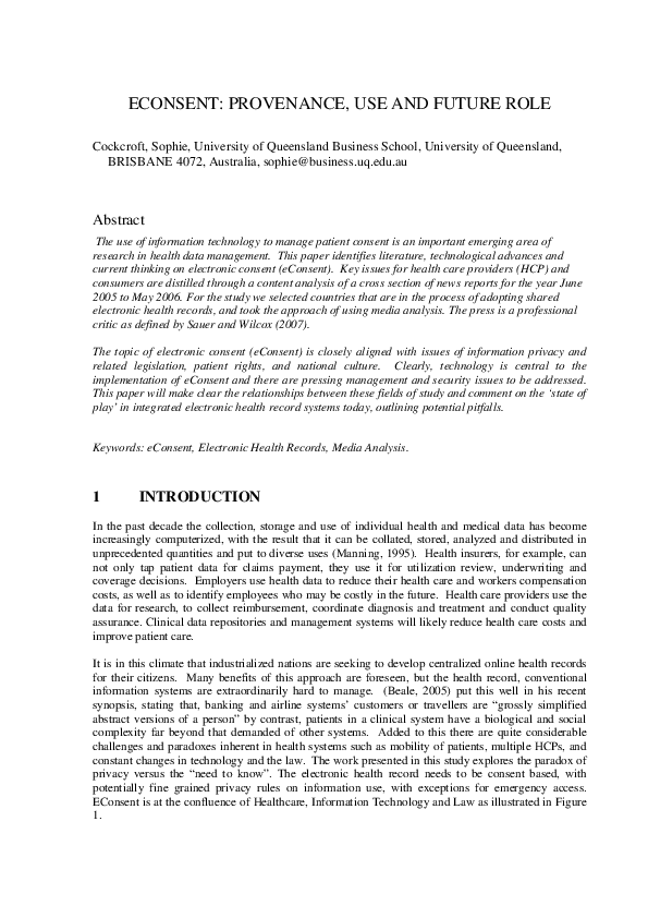 (PDF) eConsent: provenance, use and future role