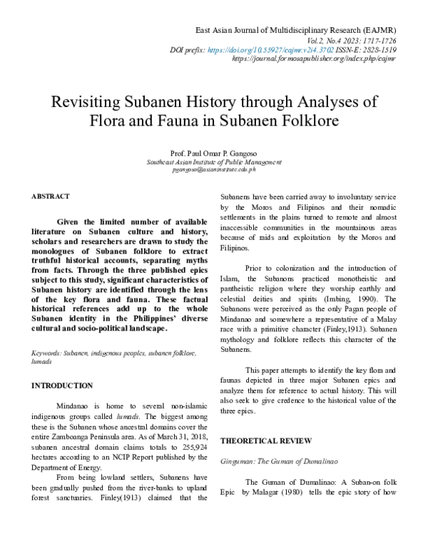 (PDF) Revisiting Subanen History through Analyses of Flora and Fauna in ...