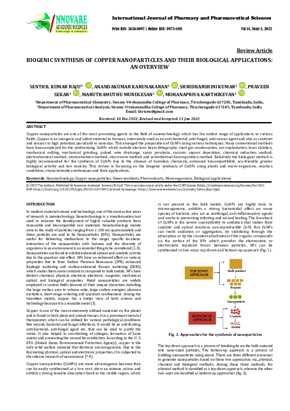 (PDF) BIOGENIC SYNTHESIS OF COPPER NANOPARTICLES AND THEIR BIOLOGICAL APPLICATIONS: AN OVERVIEW ...
