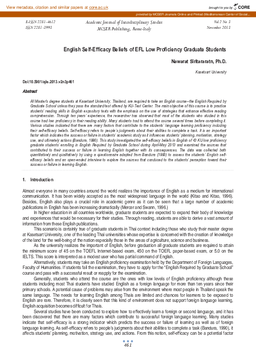 (PDF) English Self-Efficacy Beliefs of EFL Low Proficiency Graduate ...