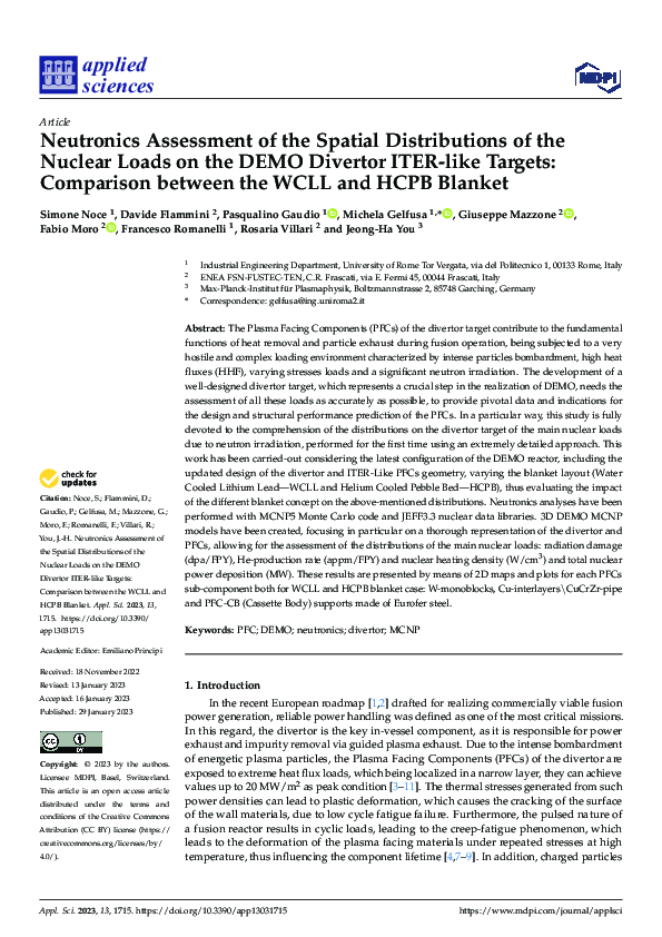 (PDF) Neutronics Assessment of the Spatial Distributions of the Nuclear Loads on the DEMO ...