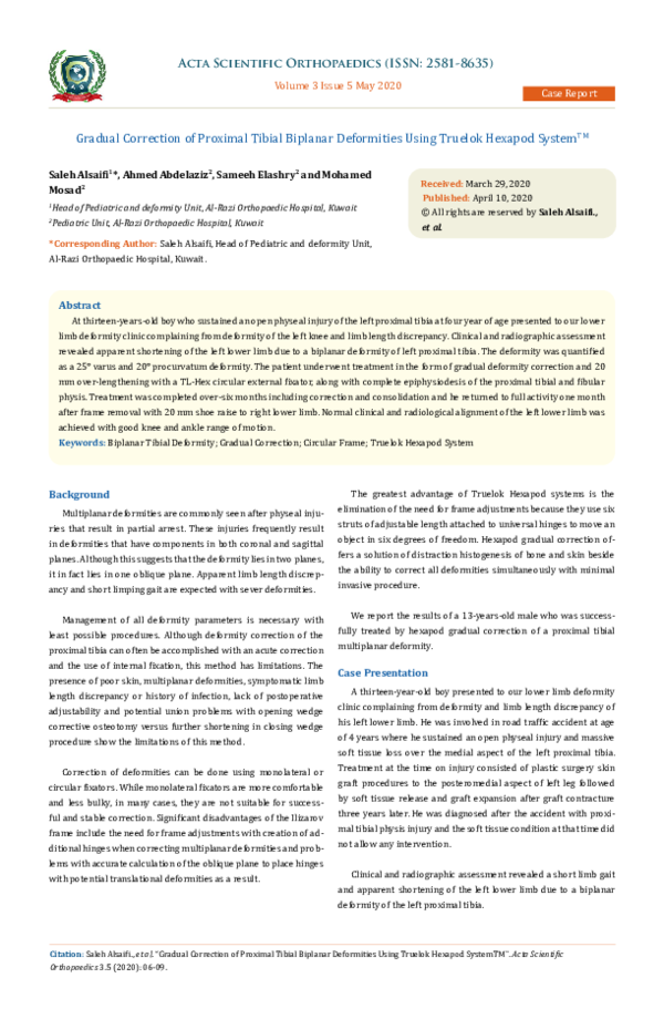 (PDF) Gradual Correction of Proximal Tibial Biplanar Deformities Using ...