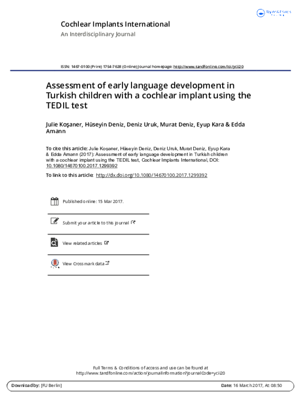 (PDF) Assessment of early language development in Turkish children with ...