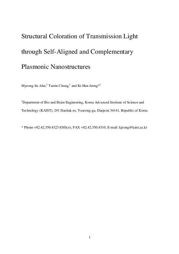 Pdf Structural Coloration Of Transmission Light Through Self Aligned