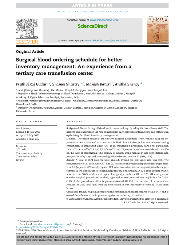 (PDF) Surgical blood ordering schedule for better inventory management ...