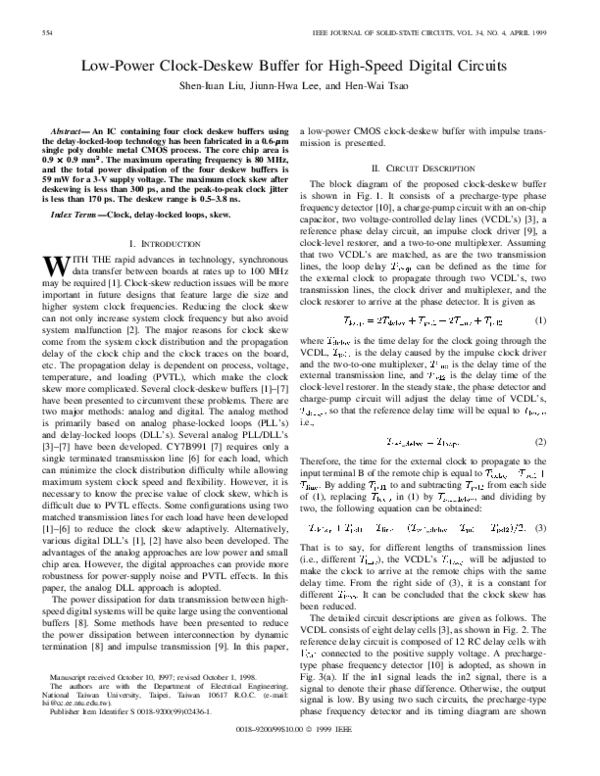 Pdf Low Power Clock Deskew Buffer For High Speed Digital Circuits