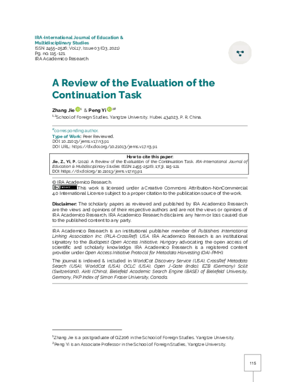 (PDF) A Review of the Evaluation of the Continuation Task | IRA Academico Research - Academia.edu