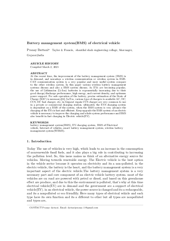 (PDF) Battery management system(BMS) of electrical vehicle
