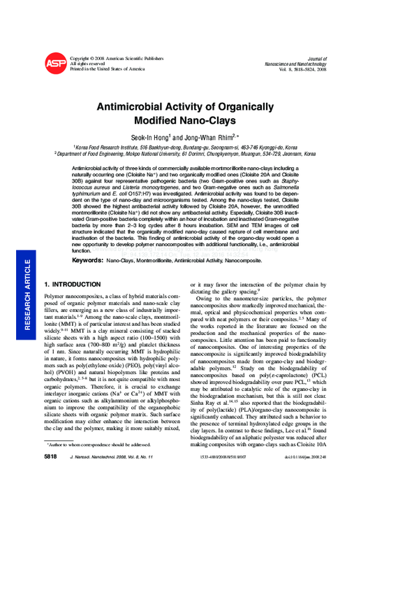 (PDF) Antimicrobial Activity of Organically Modified Nano-Clays
