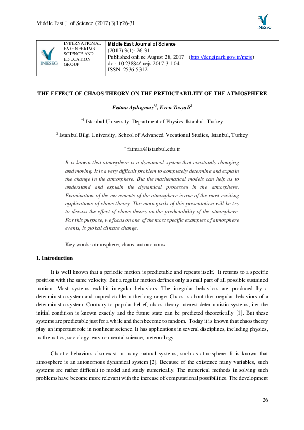 (PDF) The Effect of Chaos Theory on the Predictability of the Atmosphere
