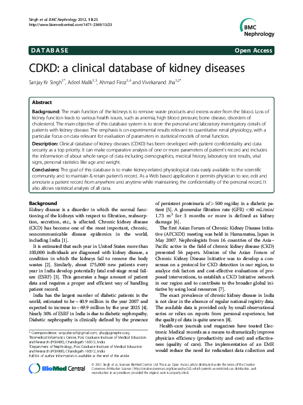 (PDF) CDKD: a clinical database of kidney diseases