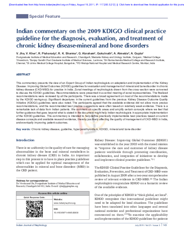 (PDF) Indian commentary on the 2009 KDIGO clinical practice guideline ...