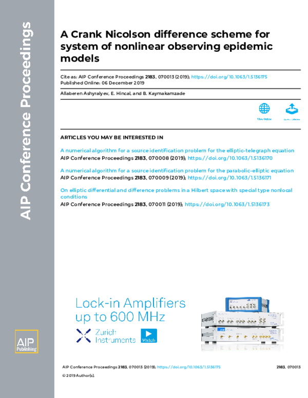 (PDF) A Crank Nicolson difference scheme for system of nonlinear observing epidemic models