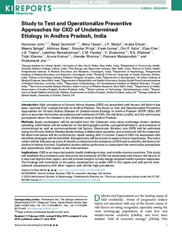 (PDF) Study to Test and Operationalize Preventive Approaches for CKD of ...