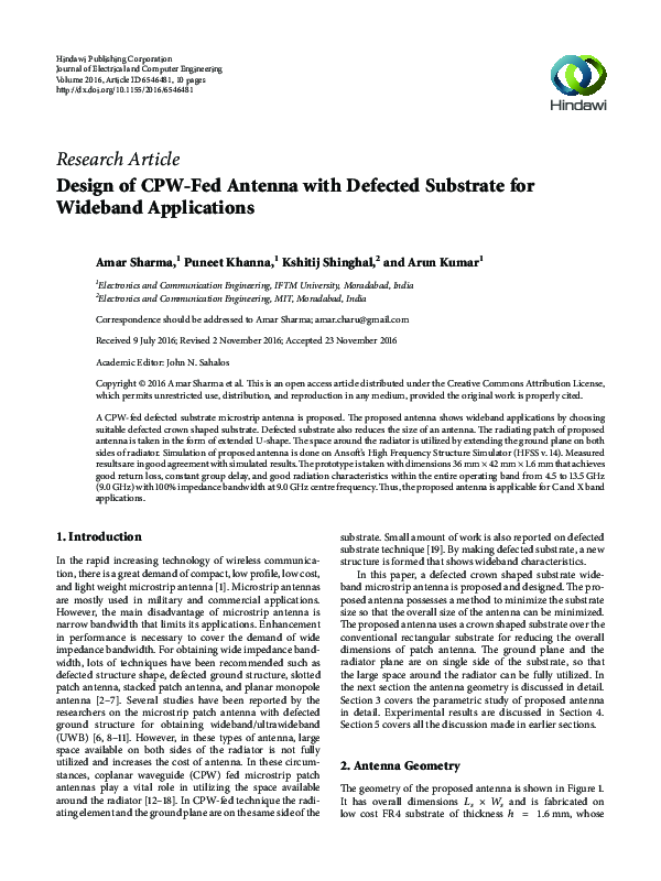 (PDF) Design of CPW-Fed Antenna with Defected Substrate for Wideband ...