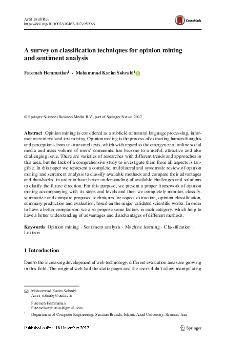 (PDF) A survey on classification techniques for opinion mining and sentiment analysis