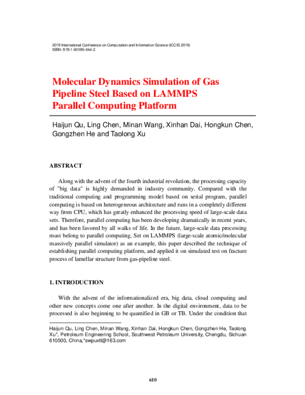 (PDF) Molecular Dynamics Simulation of Gas Pipeline Steel Based on LAMMPS Parallel Computing ...