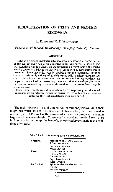 (PDF) Disintegration of Cells and Protein Recovery