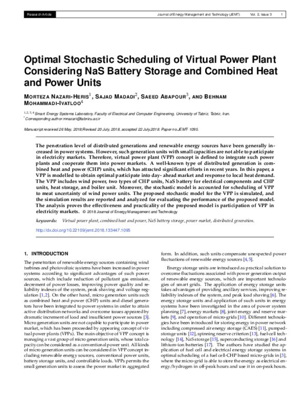 (PDF) Optimal scheduling of combined heat and power units with heat storage for the improvement ...