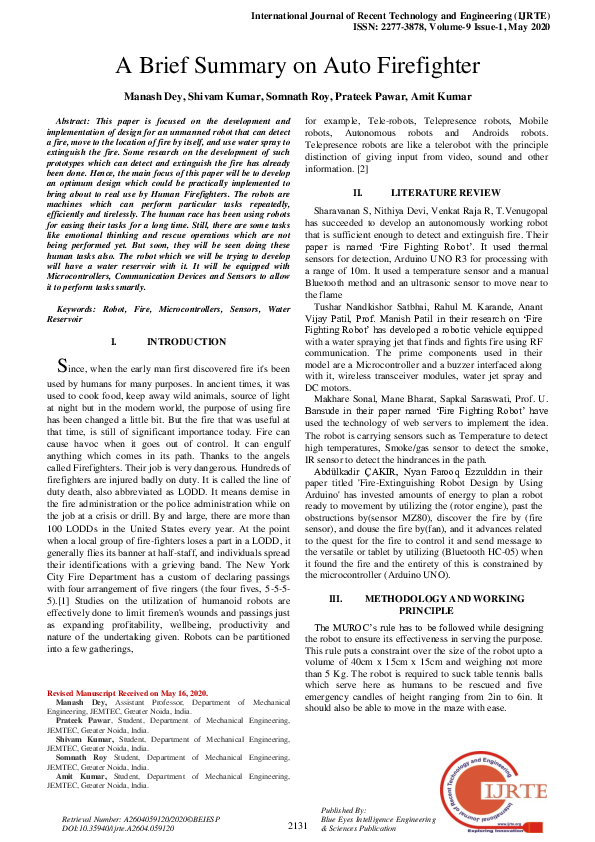 (PDF) A Brief Summary on Auto Firefighter