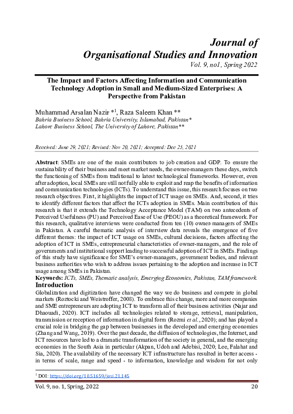 Pdf The Impact And Factors Affecting Information And Communication Technology Adoption In