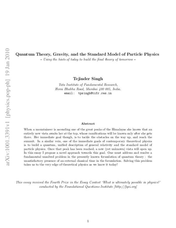 (PDF) Quantum theory, gravity, and the standard model of particle physics : using the hints of ...