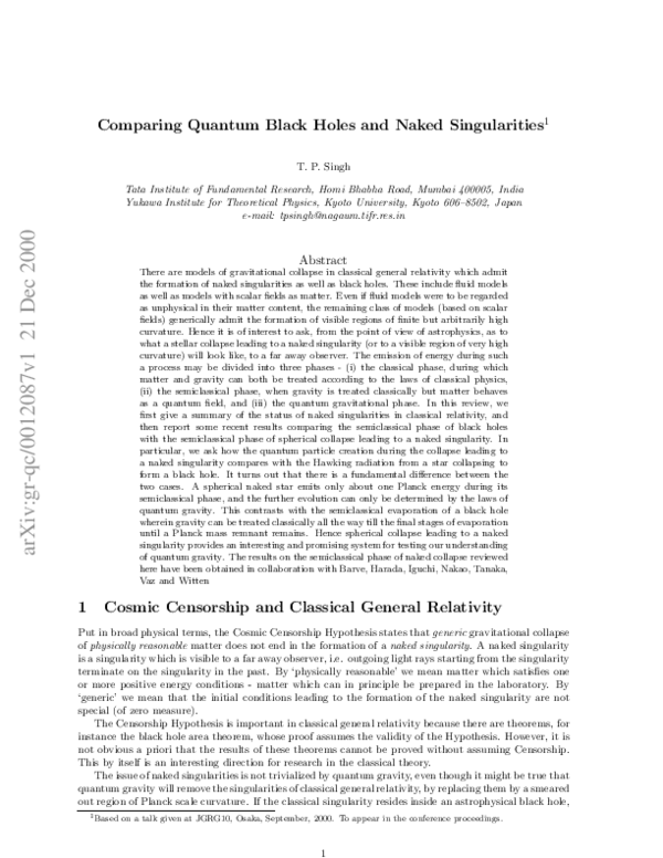 (PDF) Comparing quantum black holes and naked singularities