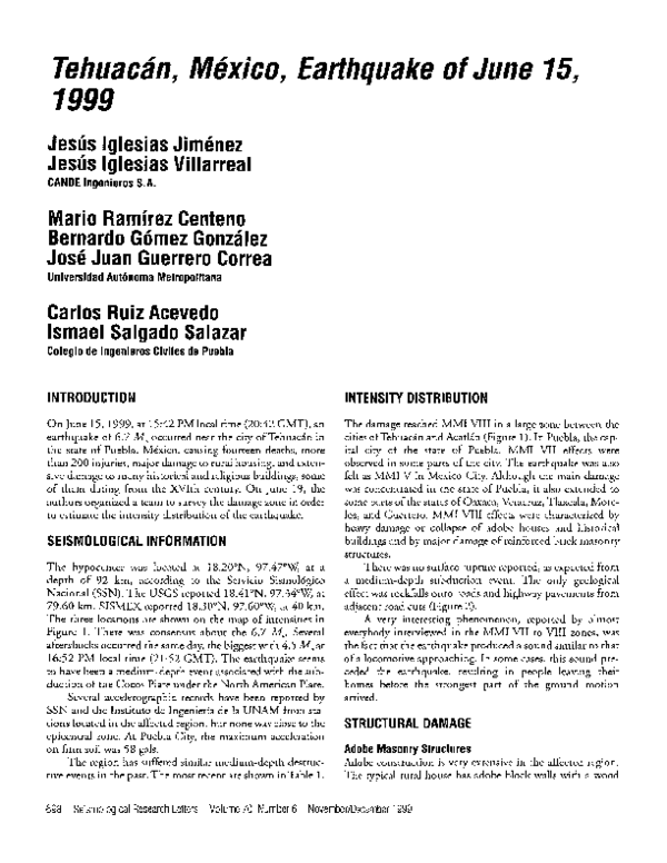(PDF) Tehuacan, Mexico, Earthquake of June 15, 1999