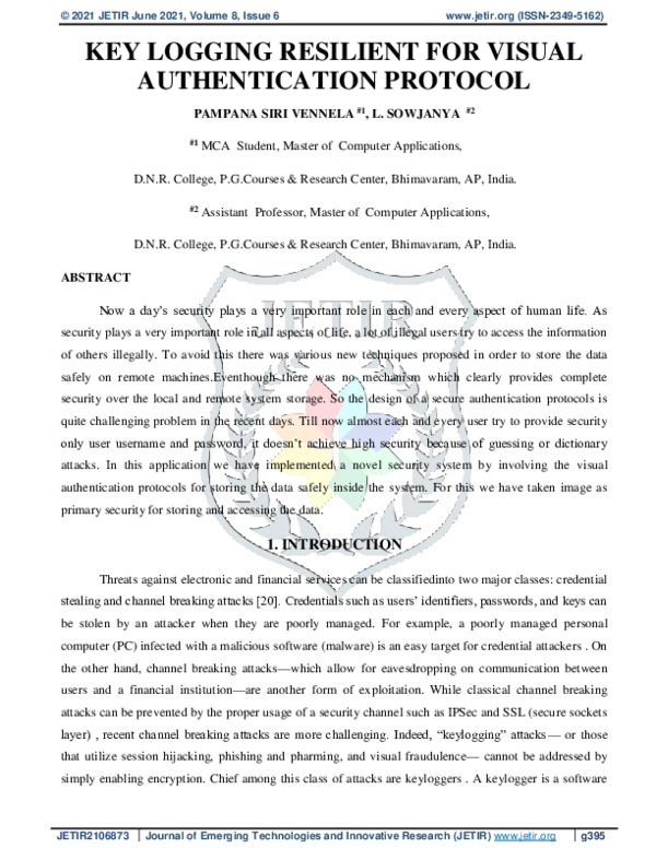(PDF) Key Logging Resilient for Visual Authentication Protocol