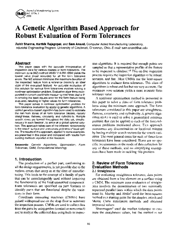 Pdf A Genetic Algorithm Based Approach For Robust Evaluation Of Form