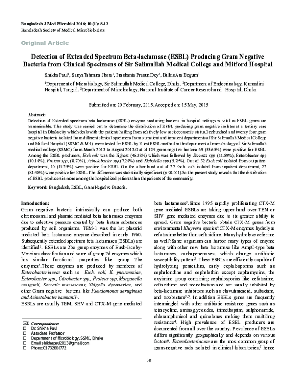 (PDF) Detection of Extended Spectrum Beta-lactamase (ESBL) Producing ...