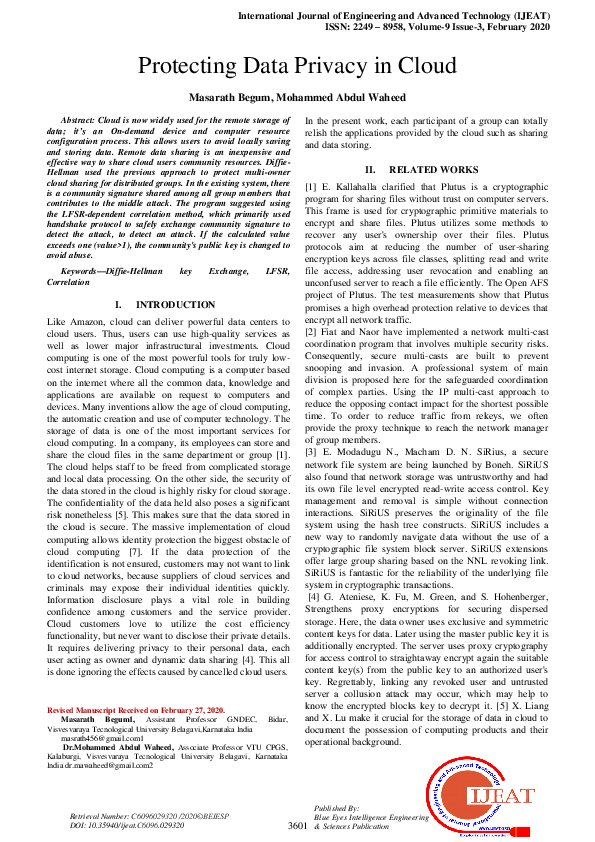 (PDF) Protecting Data Privacy in Cloud