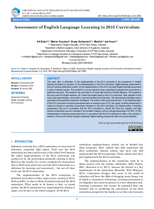 (PDF) Assessment of English Language Learning in 2013 Curriculum
