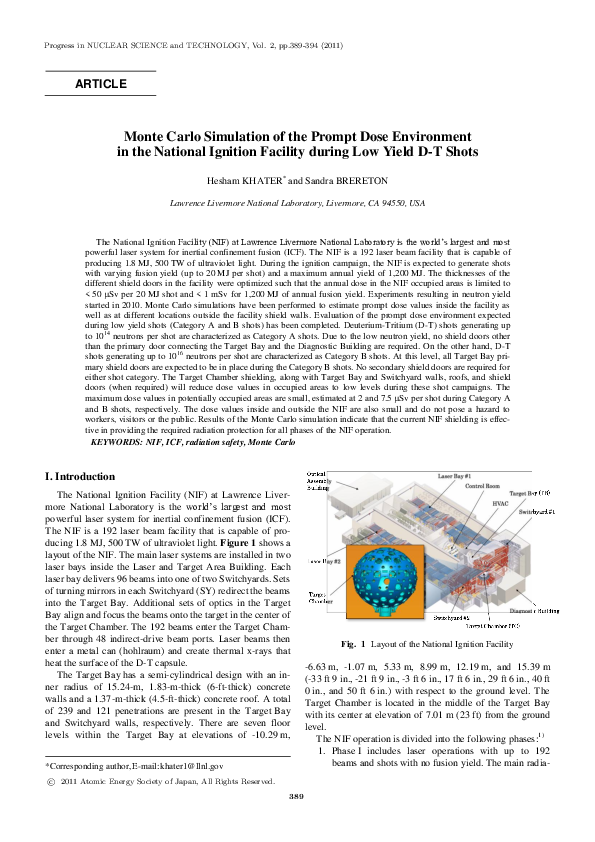 (PDF) Monte Carlo Simulation of the Prompt Dose Environment in the ...