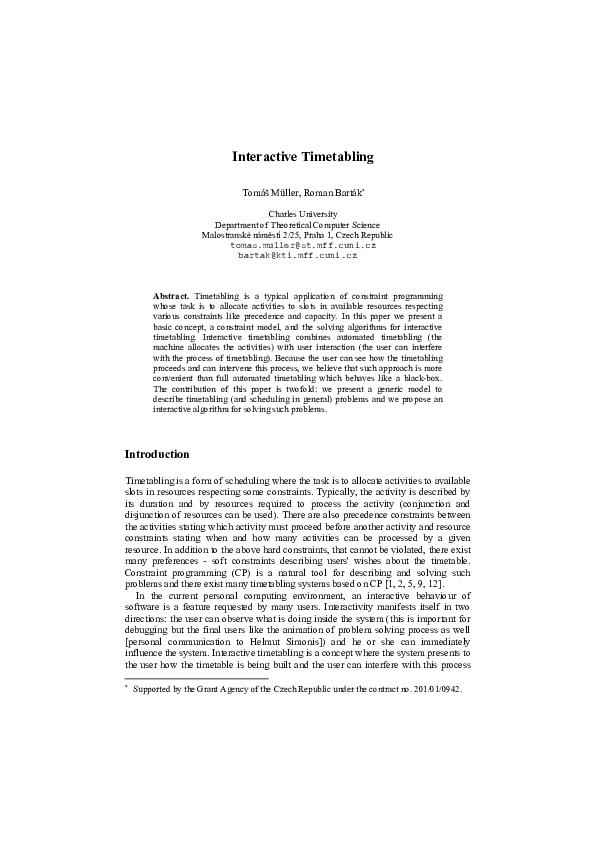 (PDF) Interactive timetabling