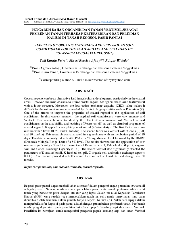 (PDF) Pengaruh Bahan Organik Dan Tanah Vertisol Sebagai Pembenah Tanah ...