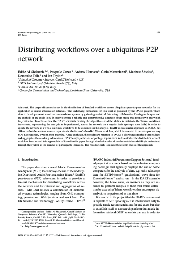 (PDF) Distributing Workflows over a Ubiquitous P2P Network