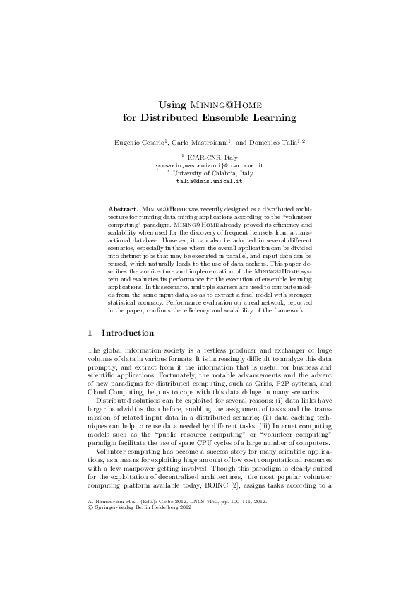 (PDF) Using Mining@Home for Distributed Ensemble Learning