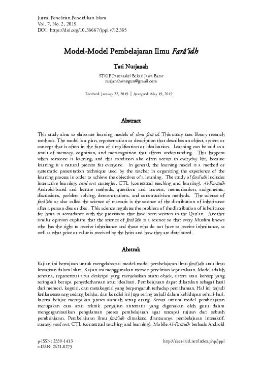 (PDF) Model-Model Pembelajaran Ilmu Fara’idh