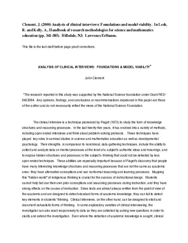 (PDF) Analysis of Clinical Interviews: Foundations and model viability