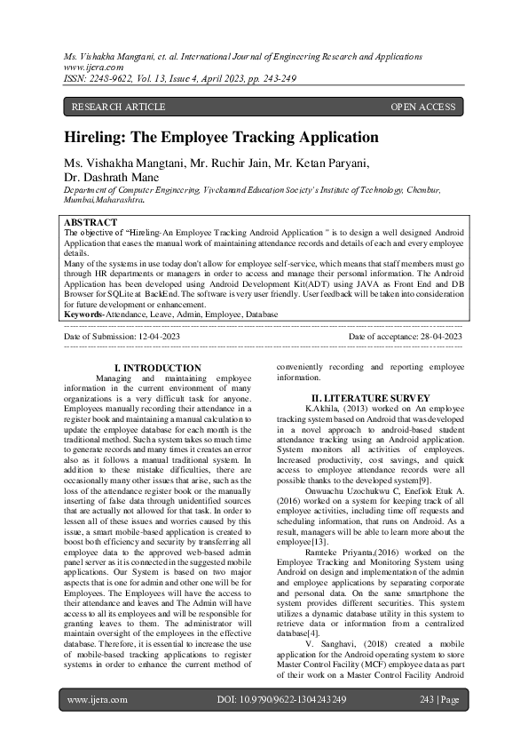 (PDF) Hireling: The Employee Tracking Application
