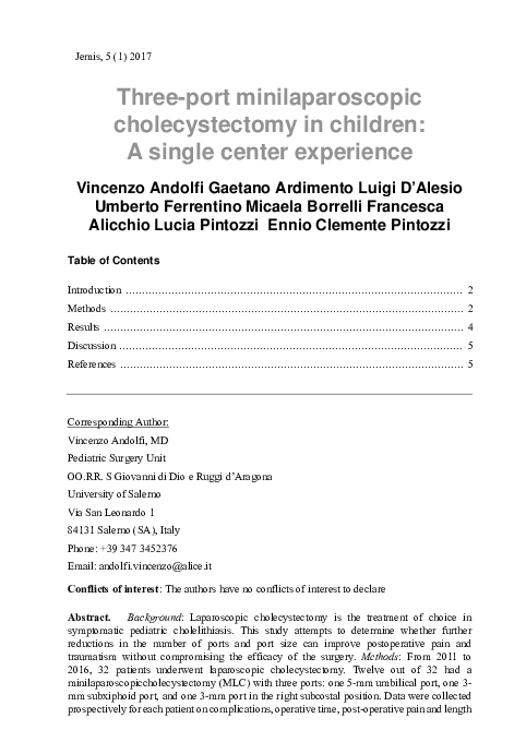 (PDF) Three-port minilaparoscopic cholecystectomy in children: a single ...