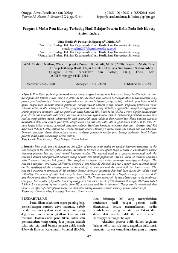 (PDF) Pengaruh Media Peta Konsep Terhadap Hasil Belajar Peserta Didik Pada Sub Konsep Sistem Indera